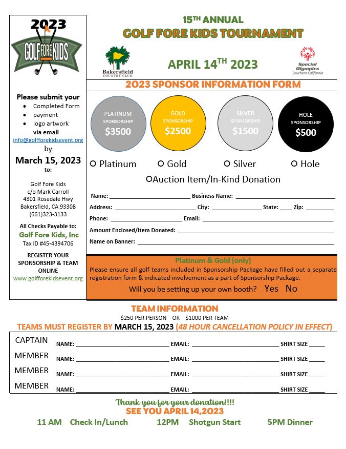 15th Annual Golf Fore Kids Tournament - Kern Community Foundation